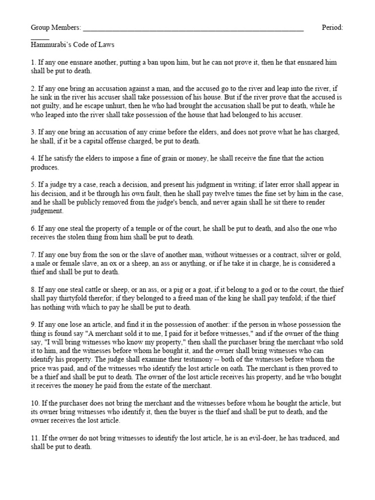 Hammurabi's Code: Key Laws Explained | PDF | Social Science