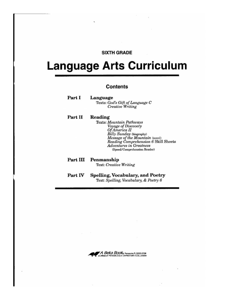 6th Grade Language Arts Curriculum | PDF