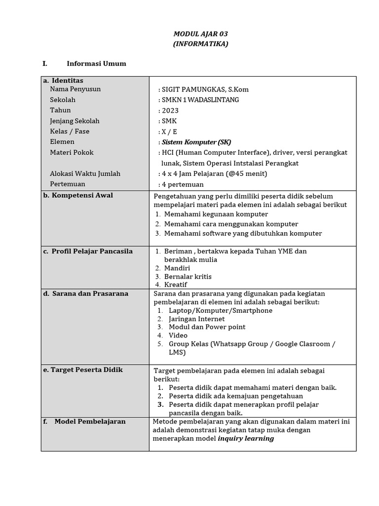 MODUL INFORMATIKA (Sistem Komputer) | PDF