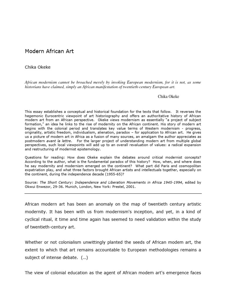 Chika Okeke. Modern African Art. 2001 in The Short Century ...