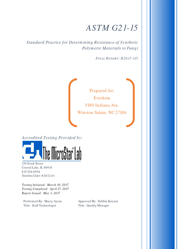 Test Report ASTM G21 Everkem | Download Free PDF | Fungus | Mold