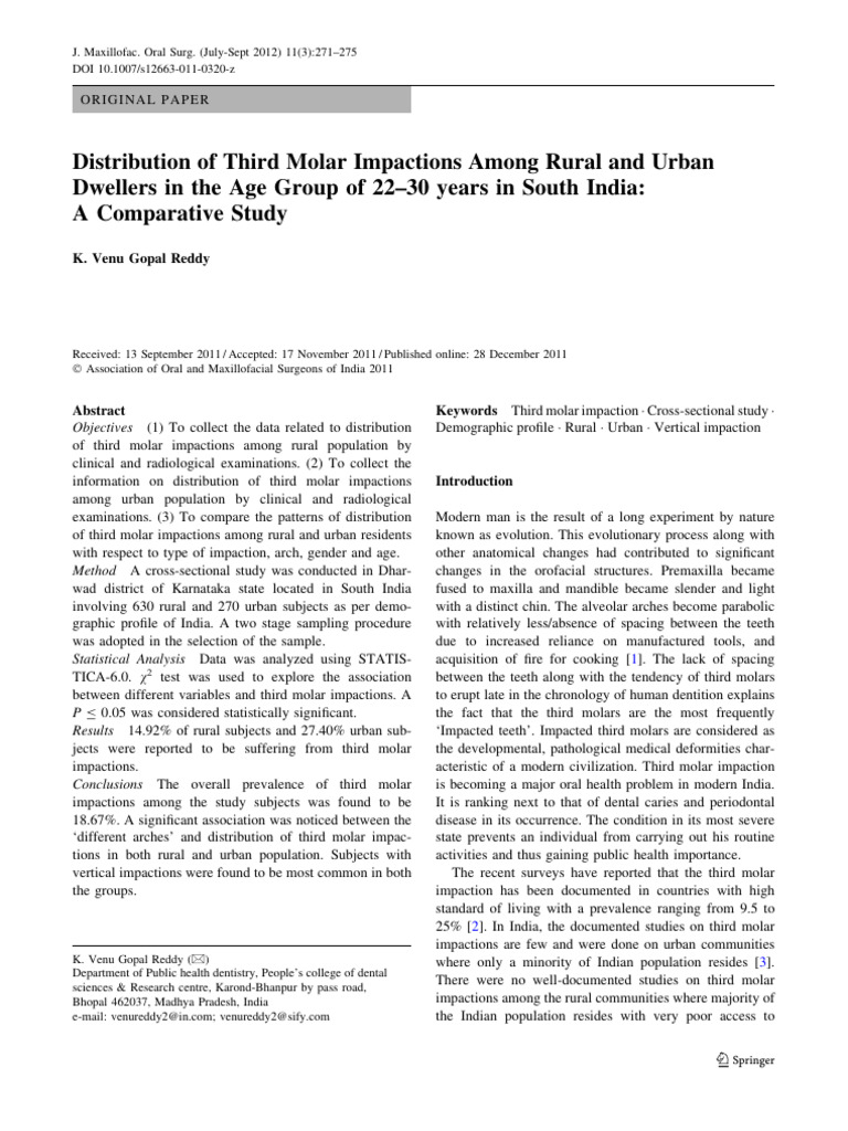 Impacted Teeth Urban Vs Rural | PDF | Dentistry | Tooth