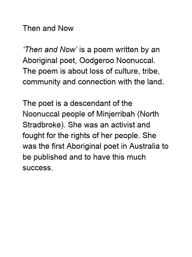 Oodgeroo Noonuccal's 'Then and Now' Analysis | PDF | Anthropomorphism