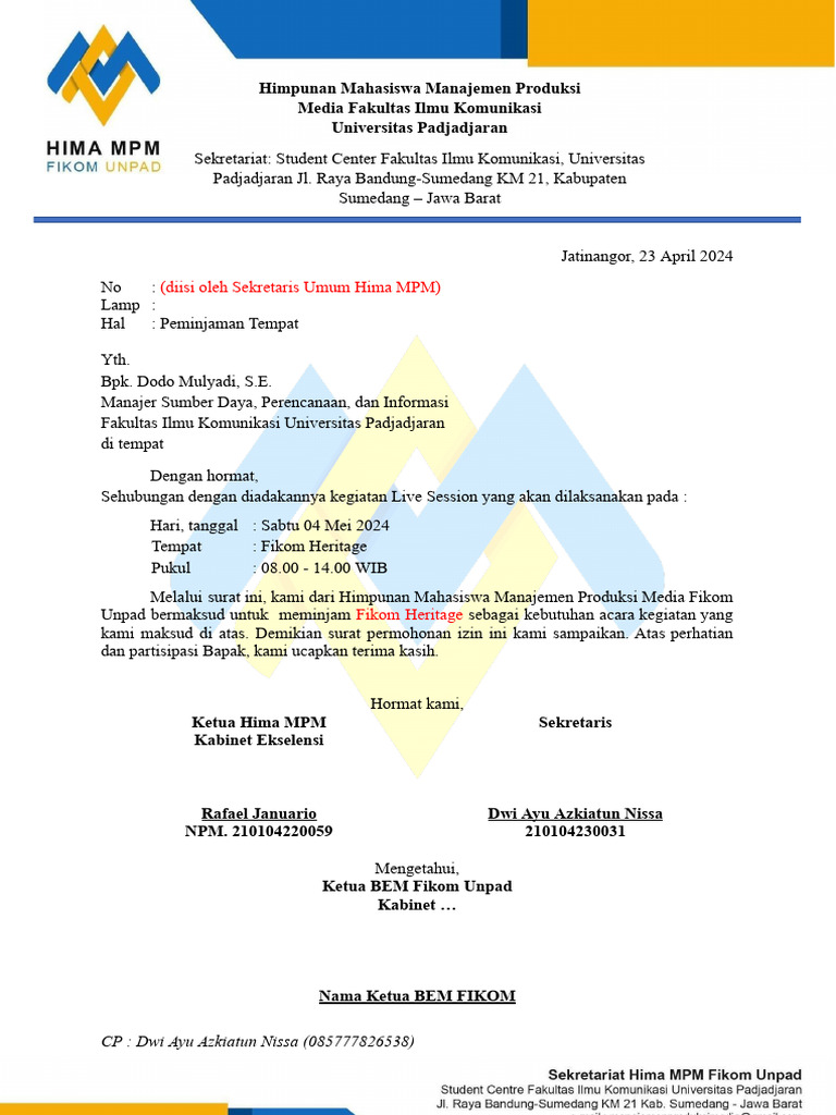 Template Surat Peminjaman | PDF