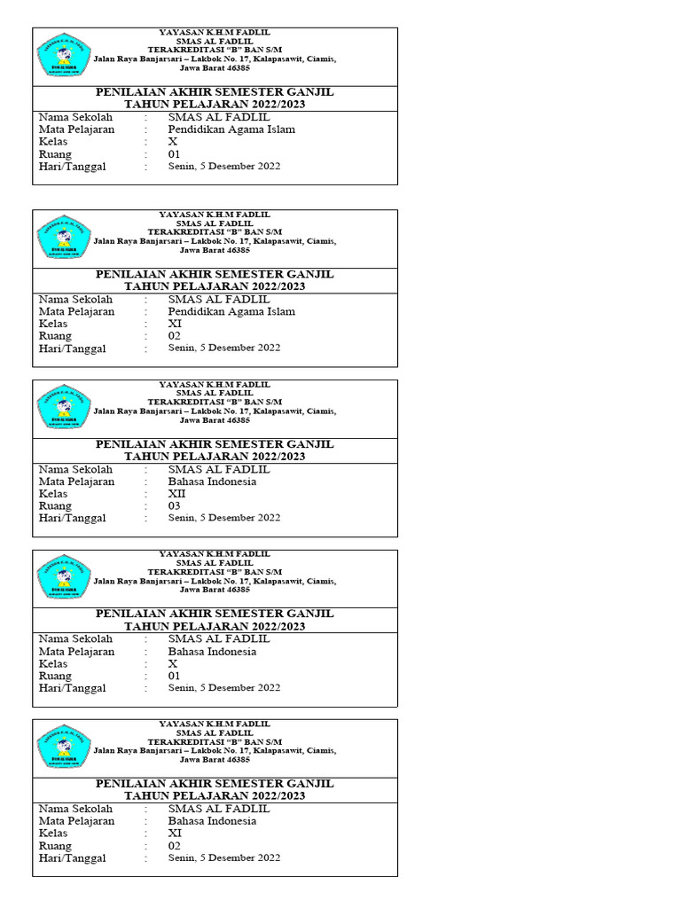 Label Amplop Pas 2022 | PDF