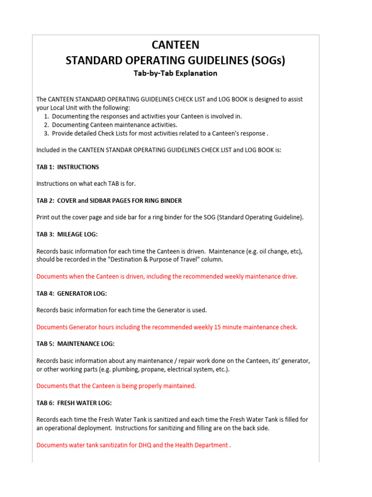 Canteen Standard Operating Guide | PDF | Fuel Economy In Automobiles ...