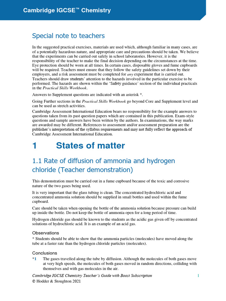 Teaching notes- Chemistry Practical Skills Workbook | PDF | Gases ...