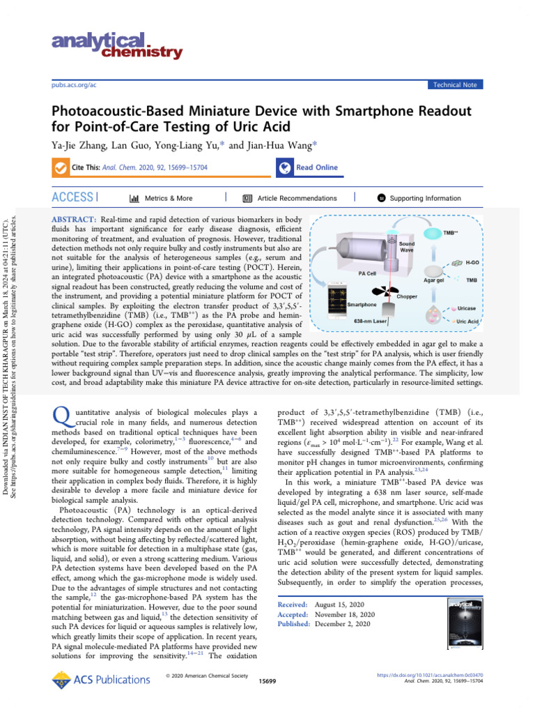 Zhang Et Al 2020 Photoacoustic Based Miniature Device With Smartphone Readout for Point of Care ...