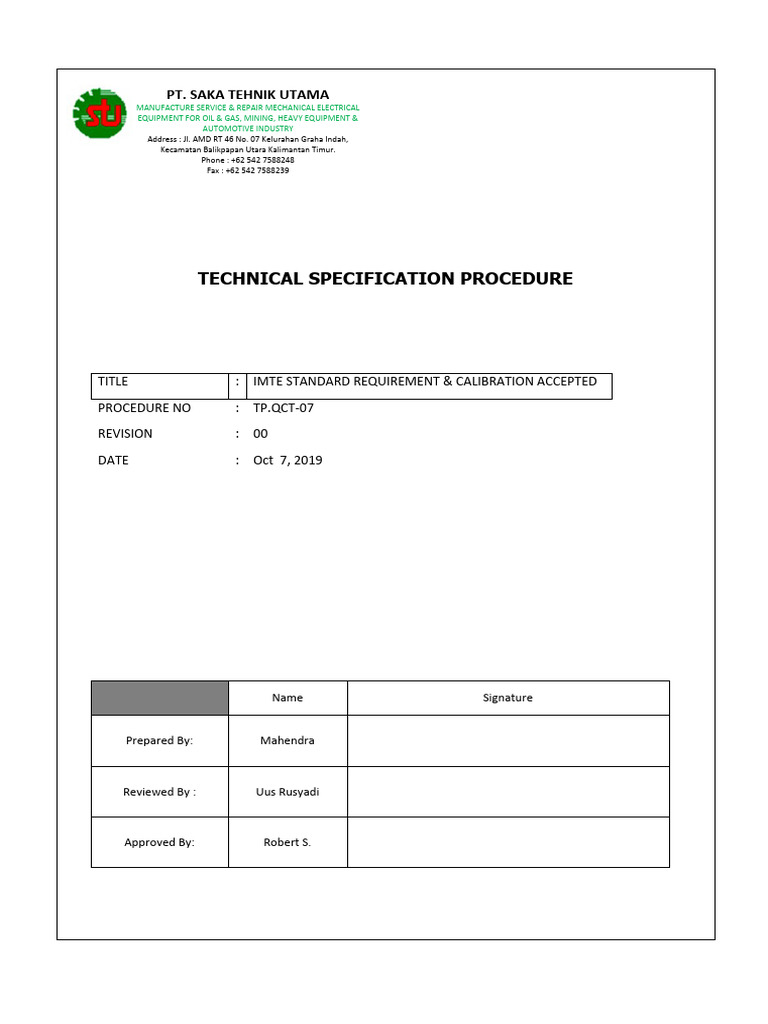 TP - QCT-07 IMTE Standard Requirement & Calibration Accepted | PDF ...