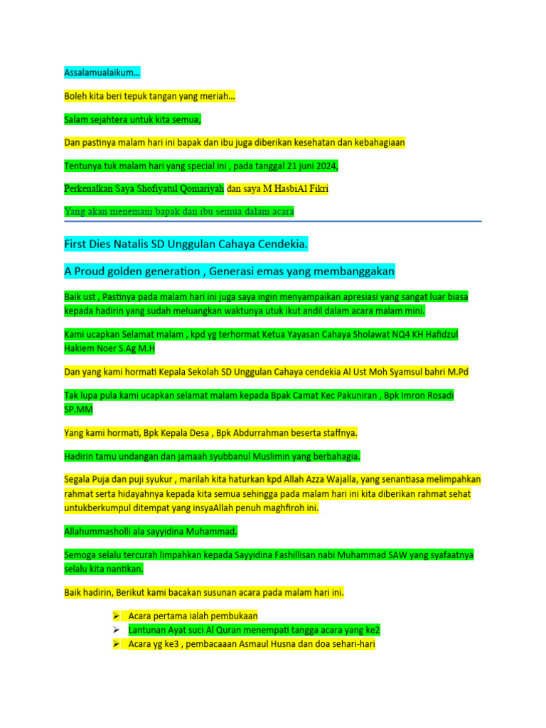 Susunan Acara Dies Natalis SDC | PDF