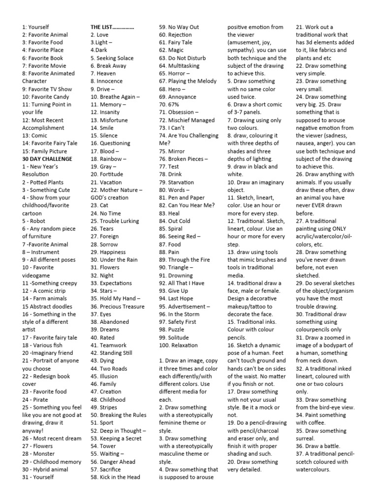 Challenge Lists | PDF | Drawing | Paintings