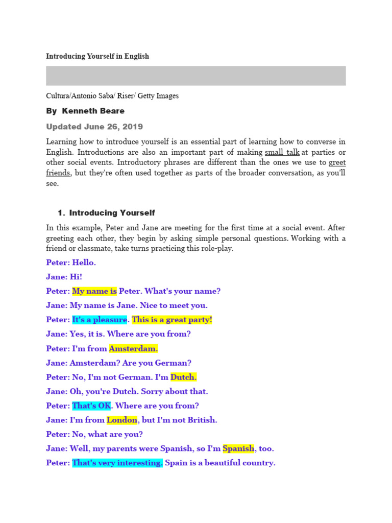 Self Introduction & Others | PDF | Human Communication