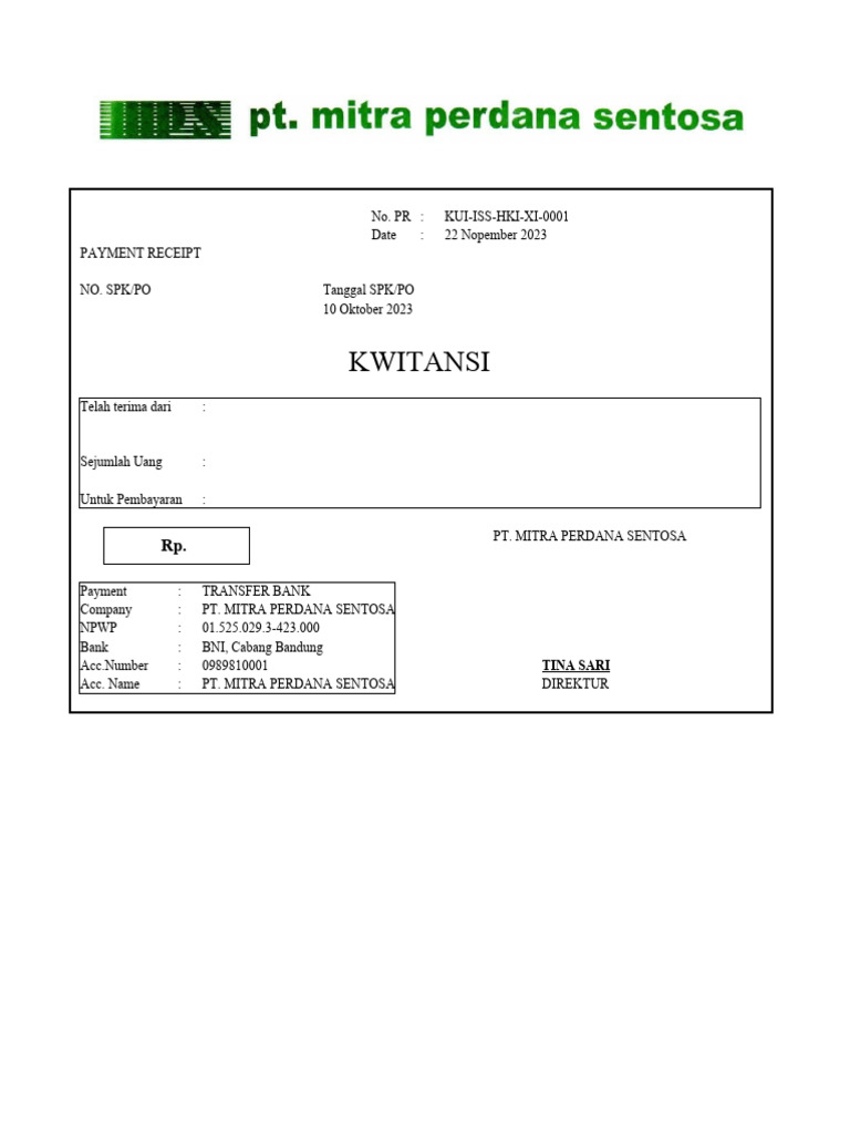 Format Kwitansi Invoice Penagihan MPS | PDF