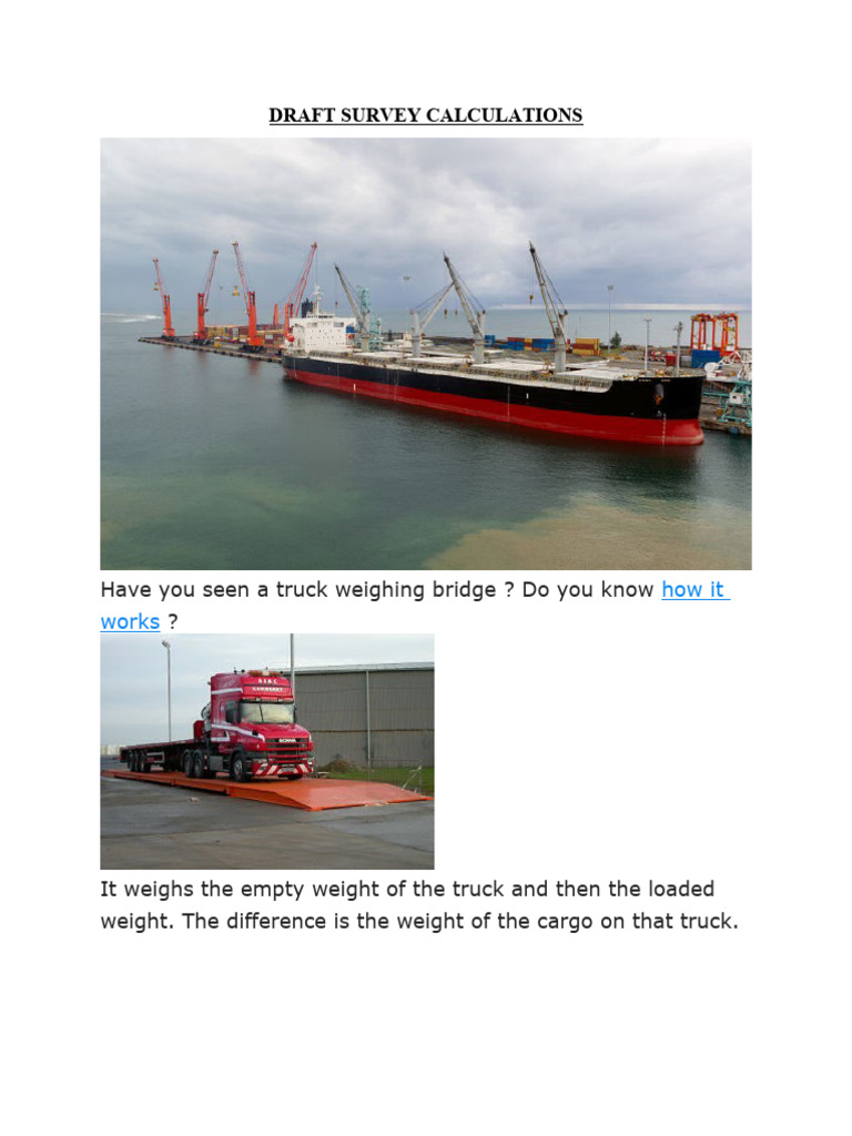Draft Survey Calculations | PDF | Density | Ships