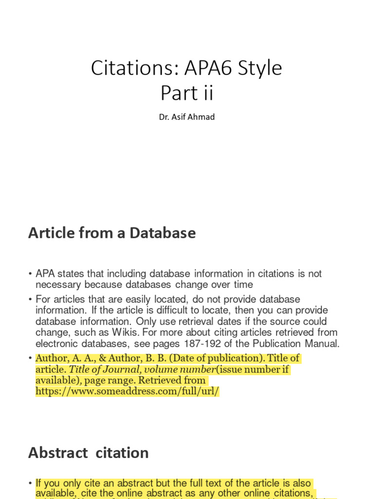 Lec 19 - CITATIONS APA6 STYLE - Part 2 | PDF | Digital Object Identifier | Apache Http Server