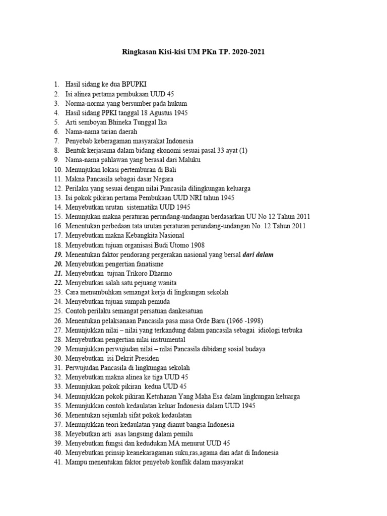 Ringkasan Kisi2 PKN UM 2020-2021 | PDF | Politik | Sejarah