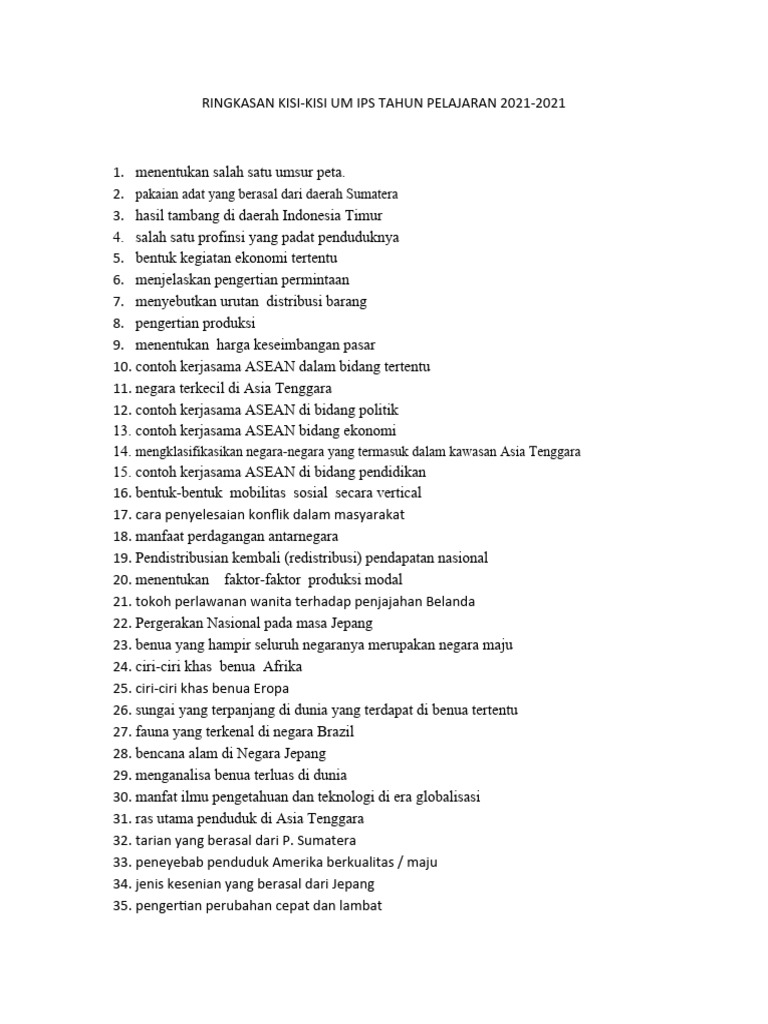 Ringkasan Kisi2 IPS UM TP 2020-2021 | PDF