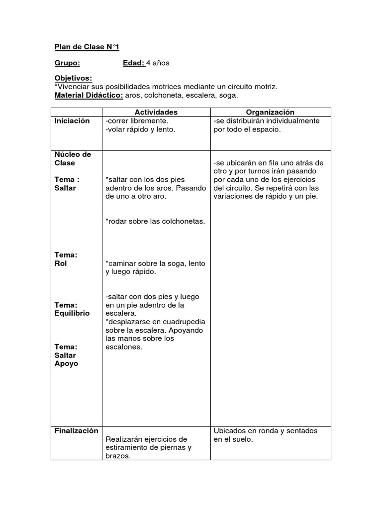 Plan de Clase de educacion fisica vacia | PDF