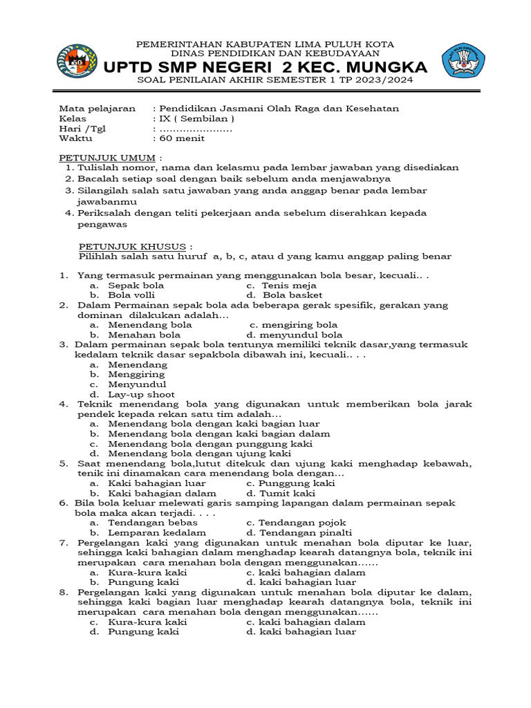 Soal Kls Ix Semester 1tp. 2023-2024 | PDF