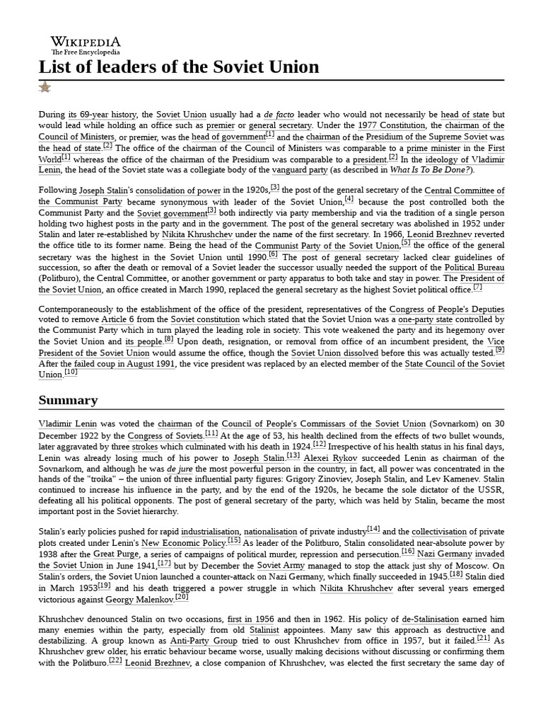 List of Leaders of The Soviet Union | PDF | General Secretary Of The ...