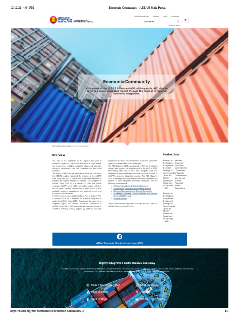 Economic Community - ASEAN Main Portal | PDF | Economies