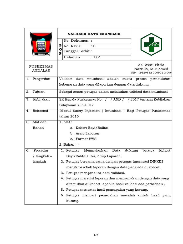 16.sop Imunisasi Validasi Data Fix | PDF