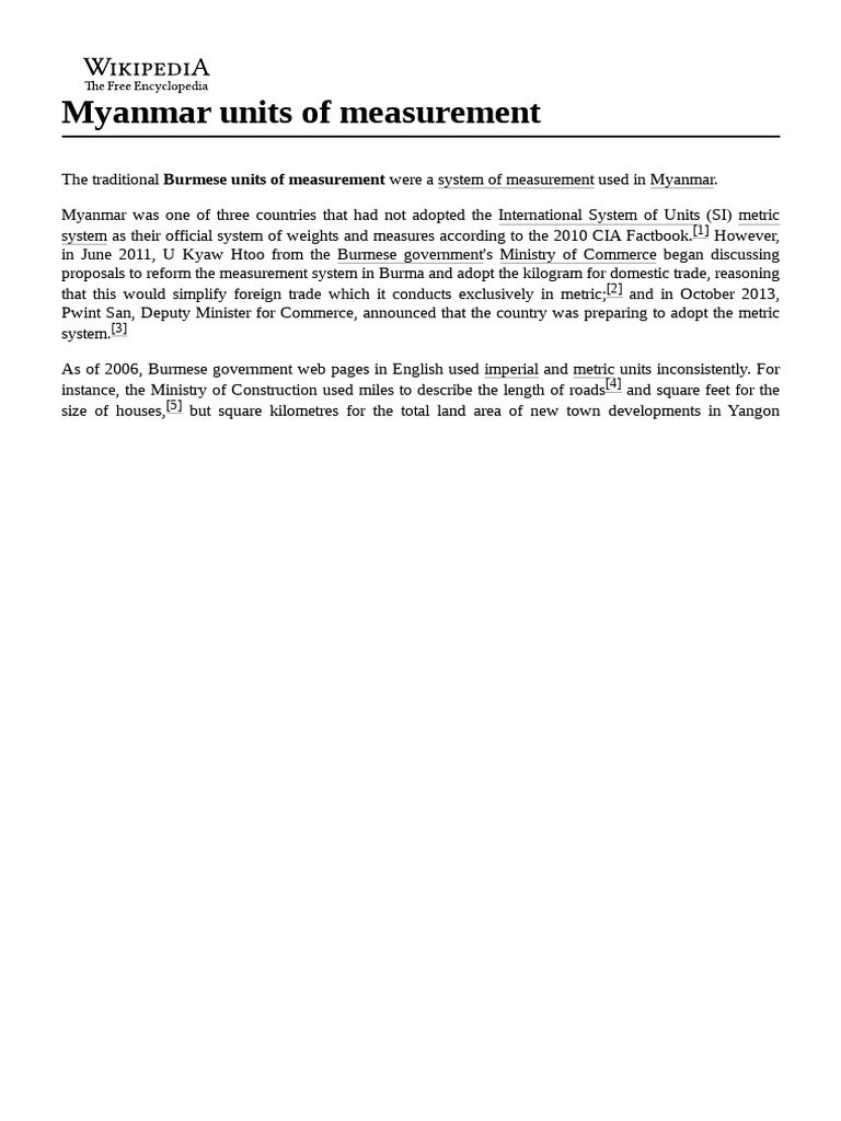 Myanmar Units of Measurement | PDF | Myanmar | Probability And Statistics