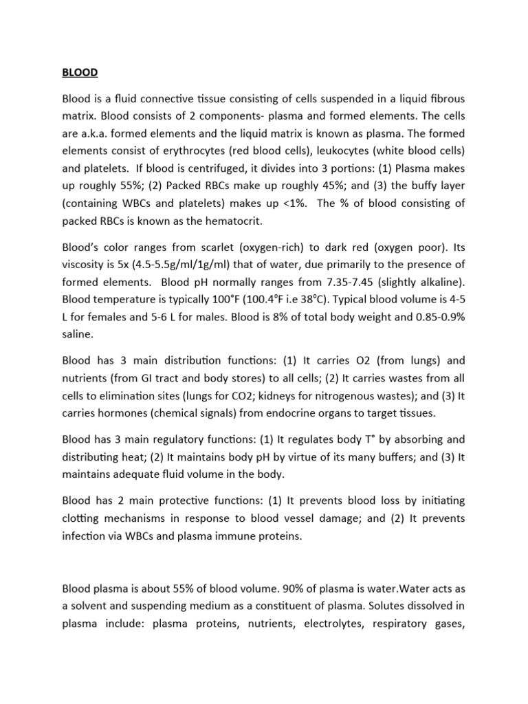 Blood Lecture Notes | PDF | Blood Cell | Blood