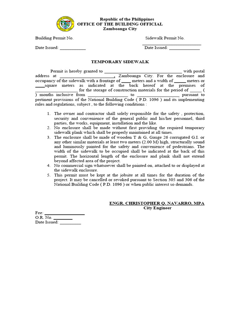 Temporary Sidewalk Enclosure and Occupancy Permit | Download Free PDF | Sidewalk