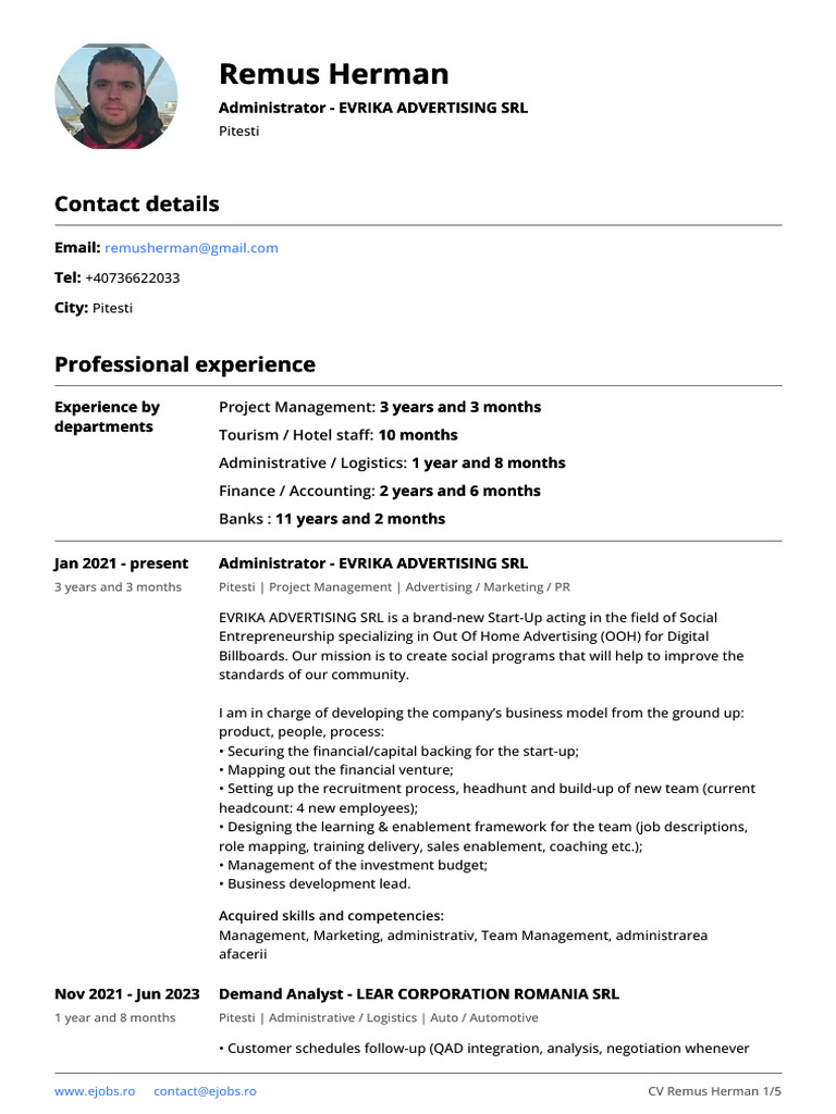 CV Remus Herman 2024 | PDF | Banks | Sales