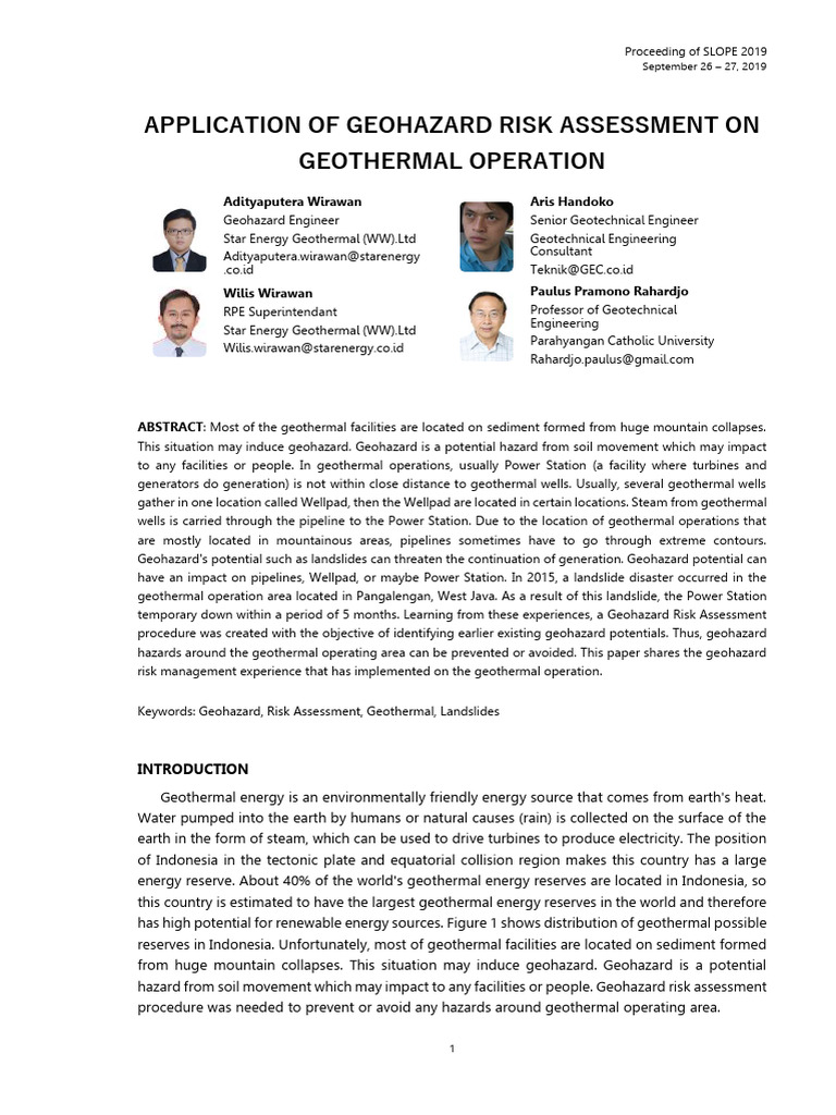 01 Paper Application of Geohazard Risk Asessment On Geotherma Operation (SLOPE2019) | PDF ...