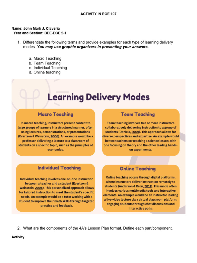Home Based Activity 2 | PDF | Lesson Plan | Learning
