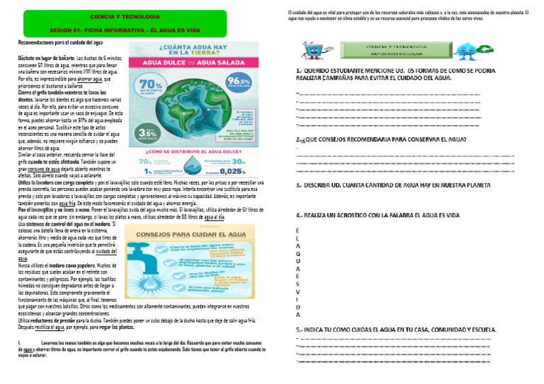Recomendaciones para El Cuidado Del Agua-Ficha Informativa Del Agua ...
