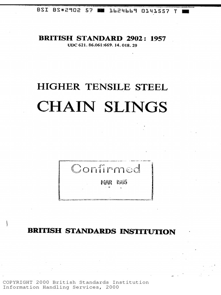 Bs 2902-1957 (Higher Tensile Steel Chain Slings) | PDF | International ...