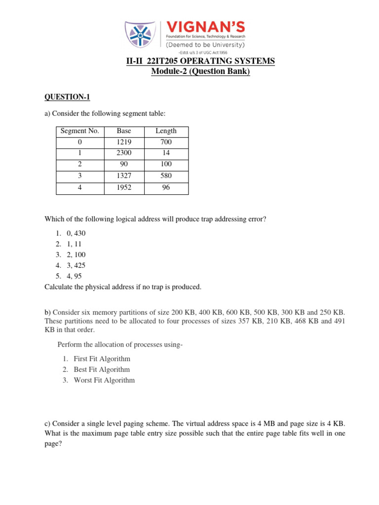 OS - Module Question Bank | PDF | Computer Data | Operating System Technology