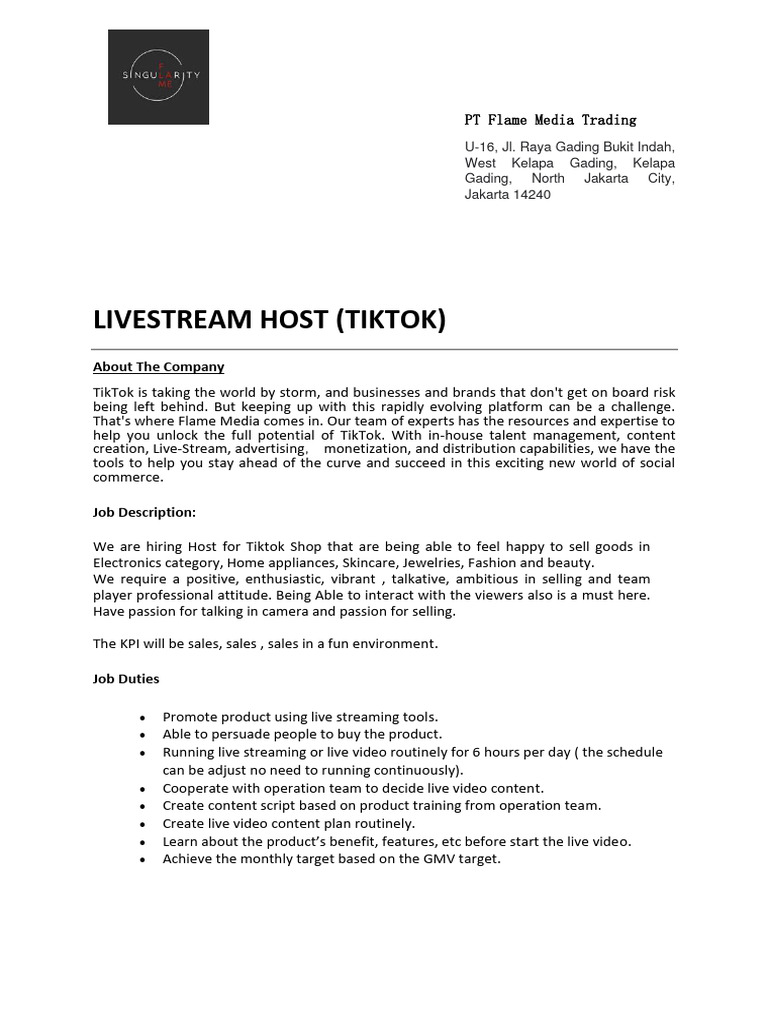 TikTok Live Stream Host Recruitment | PDF | Mass Media | Human ...