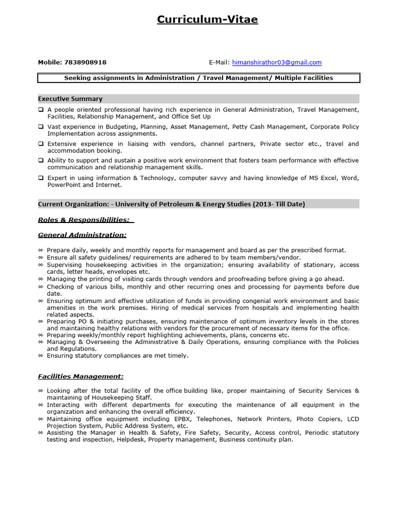 Curriculam+Vitae | Download Free PDF | Procurement | Business