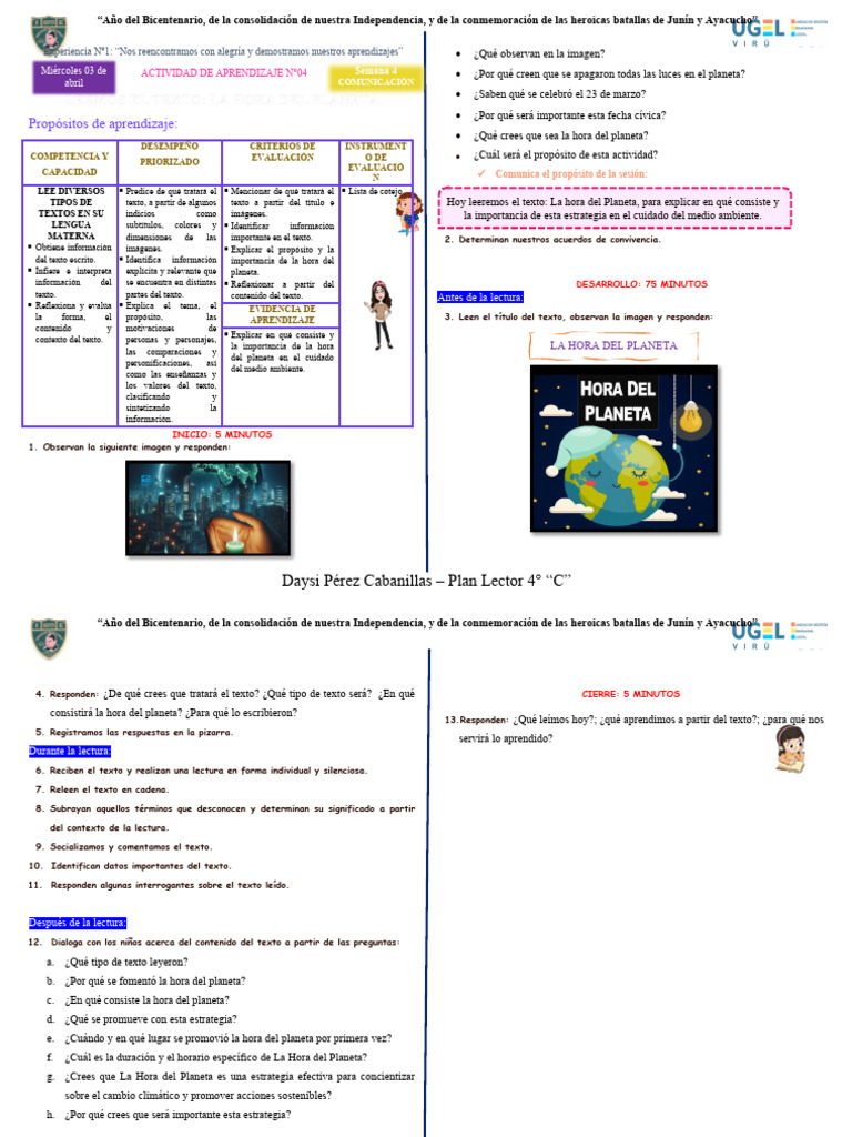 Leemos El Texto La Hora Del Planeta | PDF | Impacto humano en el medio ...