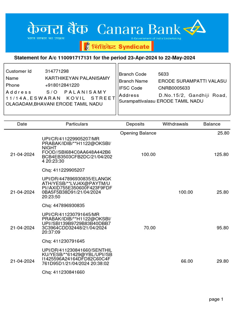 Canara - Statement - 2024-05-22 12:57:31.734353 | PDF