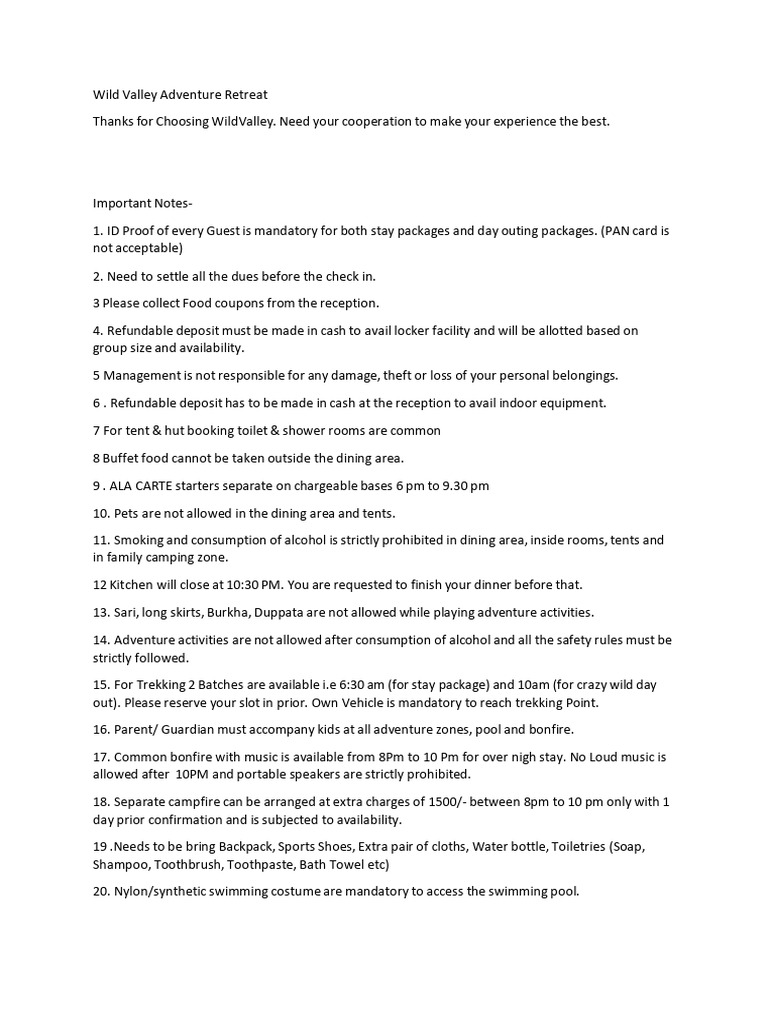 Wildvalley Important Points | PDF Wildvalley Important Points | PDF