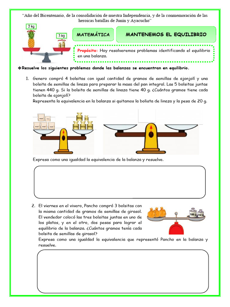 Problemas de equilibrio con balanzas | PDF | Balanza