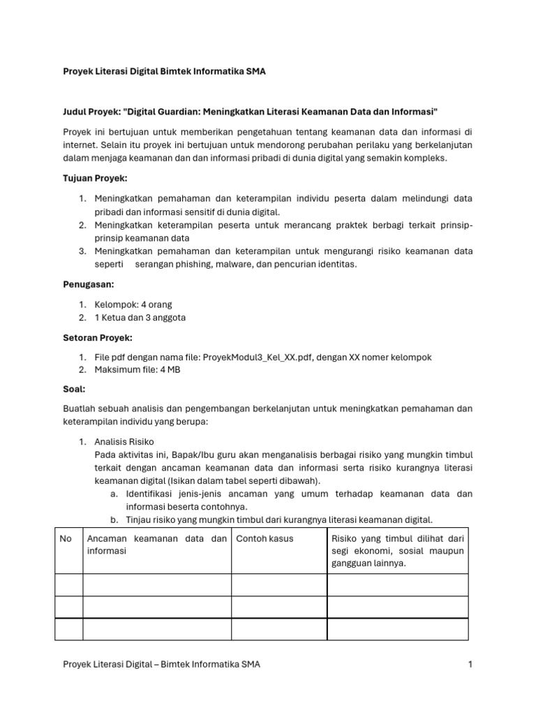1 Proyek Literasi Digital Bimtek Informatika SMA - Final-Banget | PDF