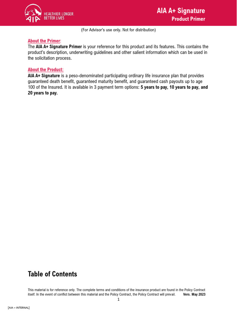 About The Primer:: AIA A+ Signature Is A Peso-Denominated Participating ...