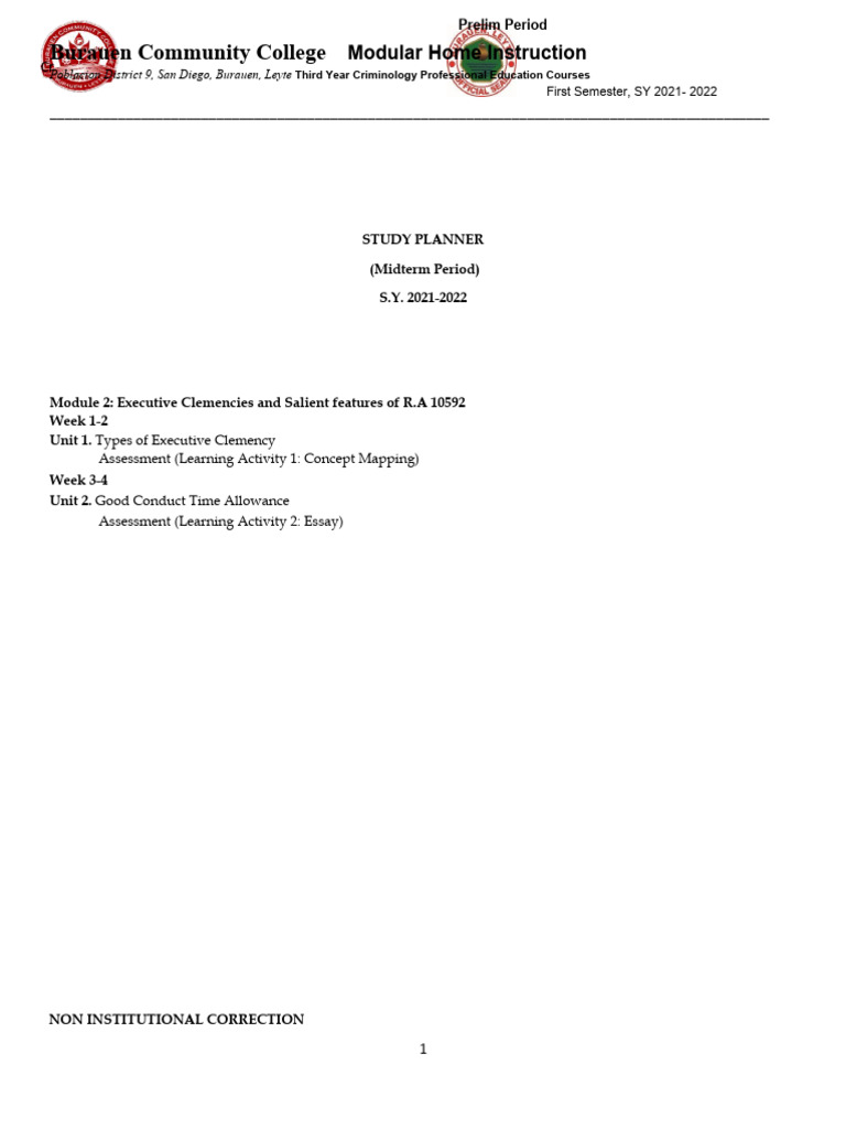 Non-Insti. 1st-Sem Midterm Course-Module | PDF | Pardon | Parole