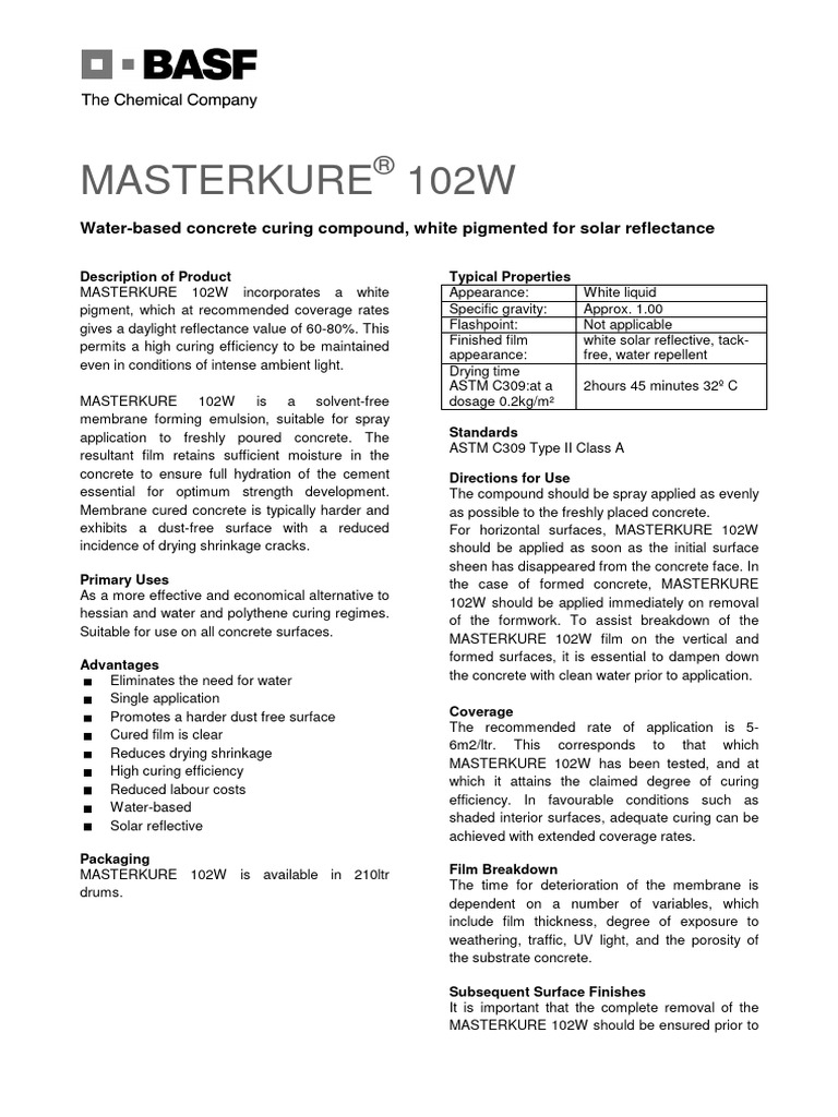 Masterkure 102W | PDF | Concrete | Materials