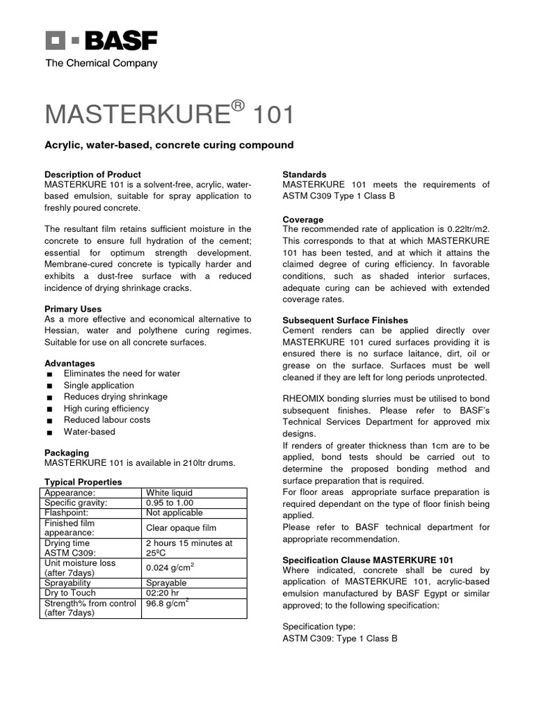 MASTERKURE_101 | PDF | Concrete | Acrylic Paint