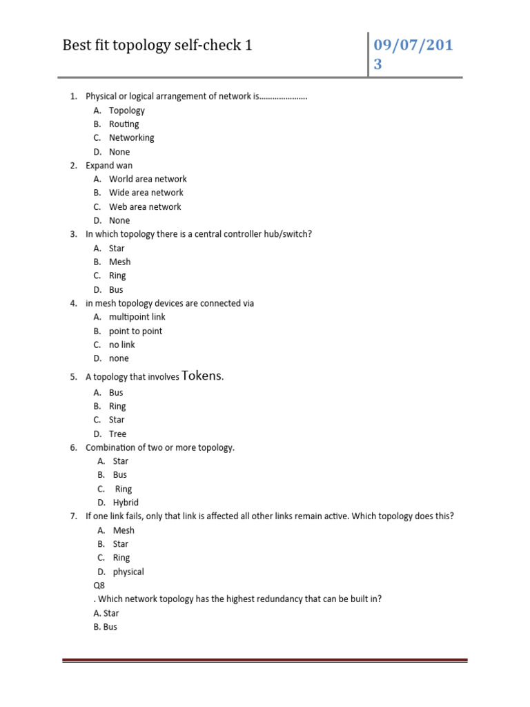 Best Fit Topology Self-Check 1: Tokens | PDF