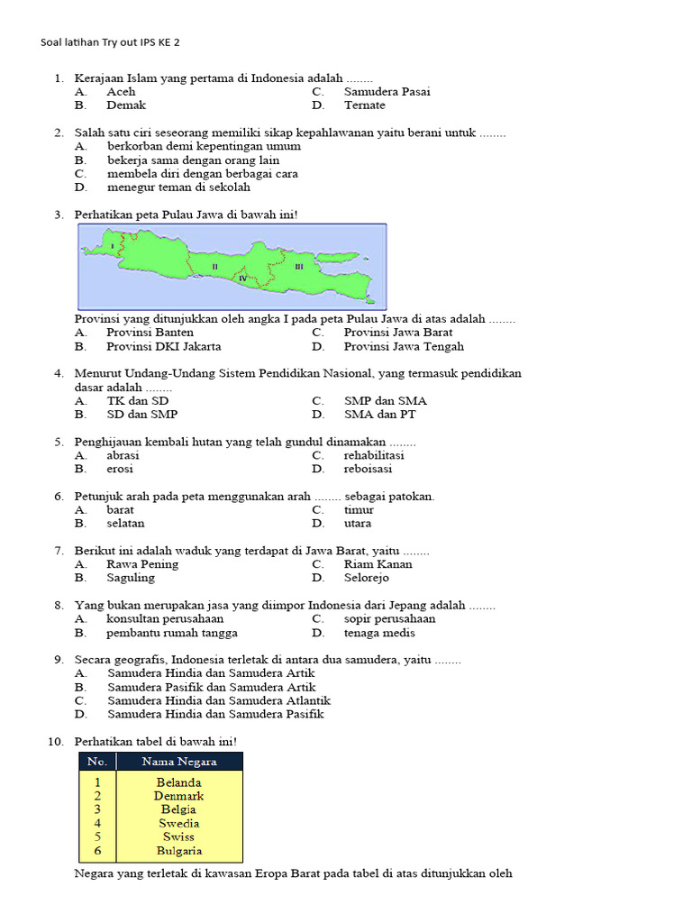 Soal Latihan Try Out IPS KE 2-6 | PDF