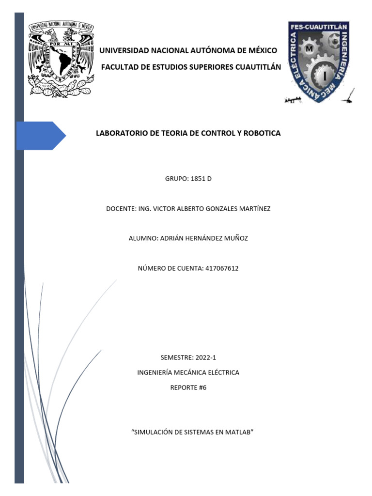 Reporte 6 TCYR | PDF | Simulación | Matlab