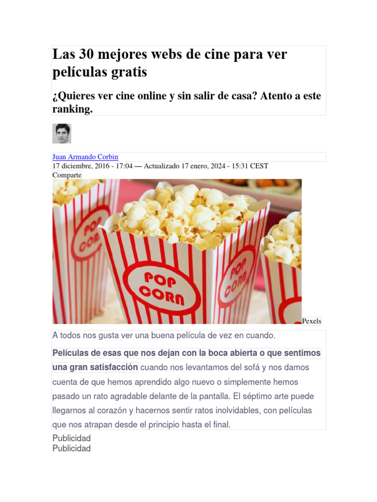 Las 30 Mejores Webs de Cine para Ver Películas Gratis | PDF | Red ...